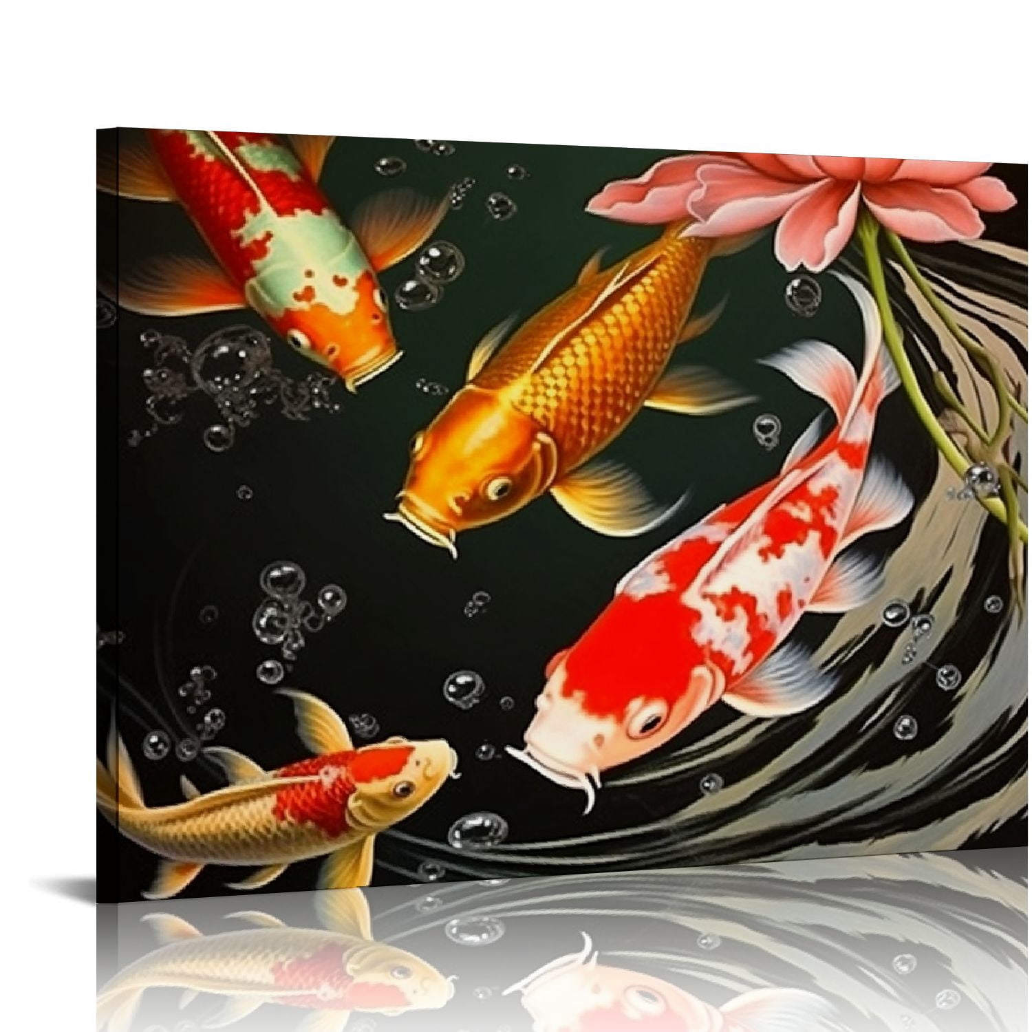 COMIO 3 Piece Nine Koi Fish Canvas Painting Wall Art Feng Shui Lucky ...