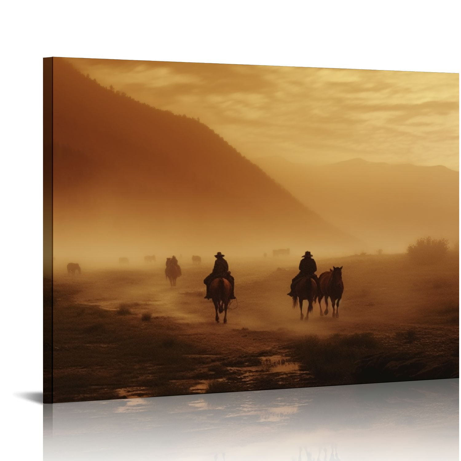 COMIO 3D Art Prints, Cowboys on Horseback, Wrangling Horses on Dusty ...