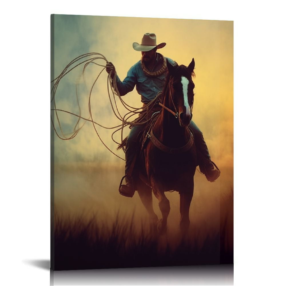 COMIO 3D Art Prints, Cowboys on Horseback, Wrangling Horses on Dusty ...