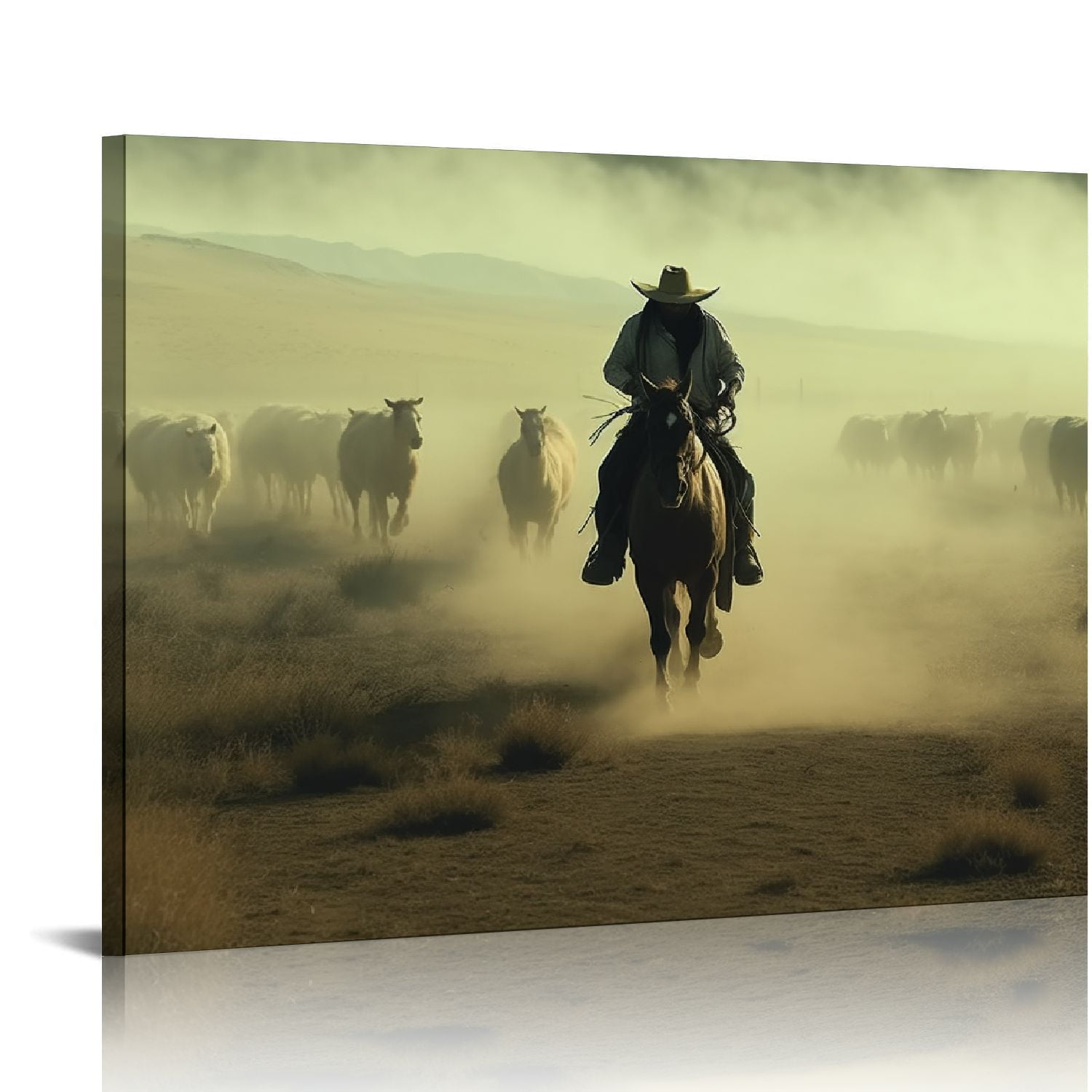 COMIO 3D Art Prints, Cowboys on Horseback, Wrangling Horses on Dusty ...