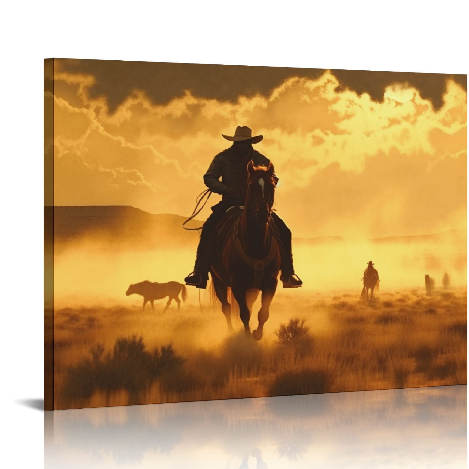 COMIO 3D Art Prints, Cowboys on Horseback, Wrangling Horses on Dusty ...