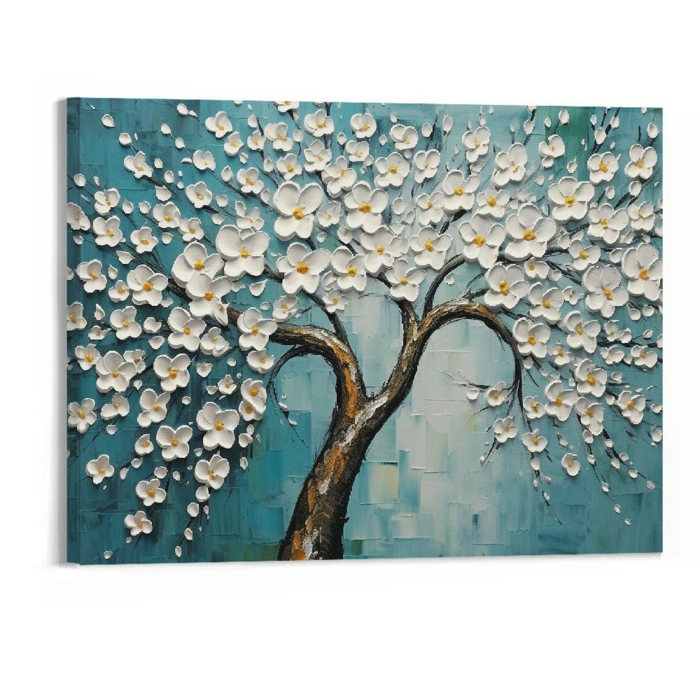 COMIO 3D abstract Art oil painting, white flower tree painting ...