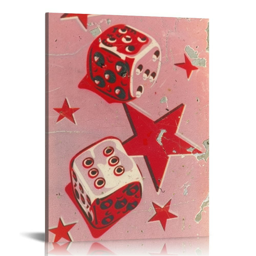 COMIO 3Pcs Framed Pink Lucky You Canvas Wall Art Pink Dice wall Decor ...