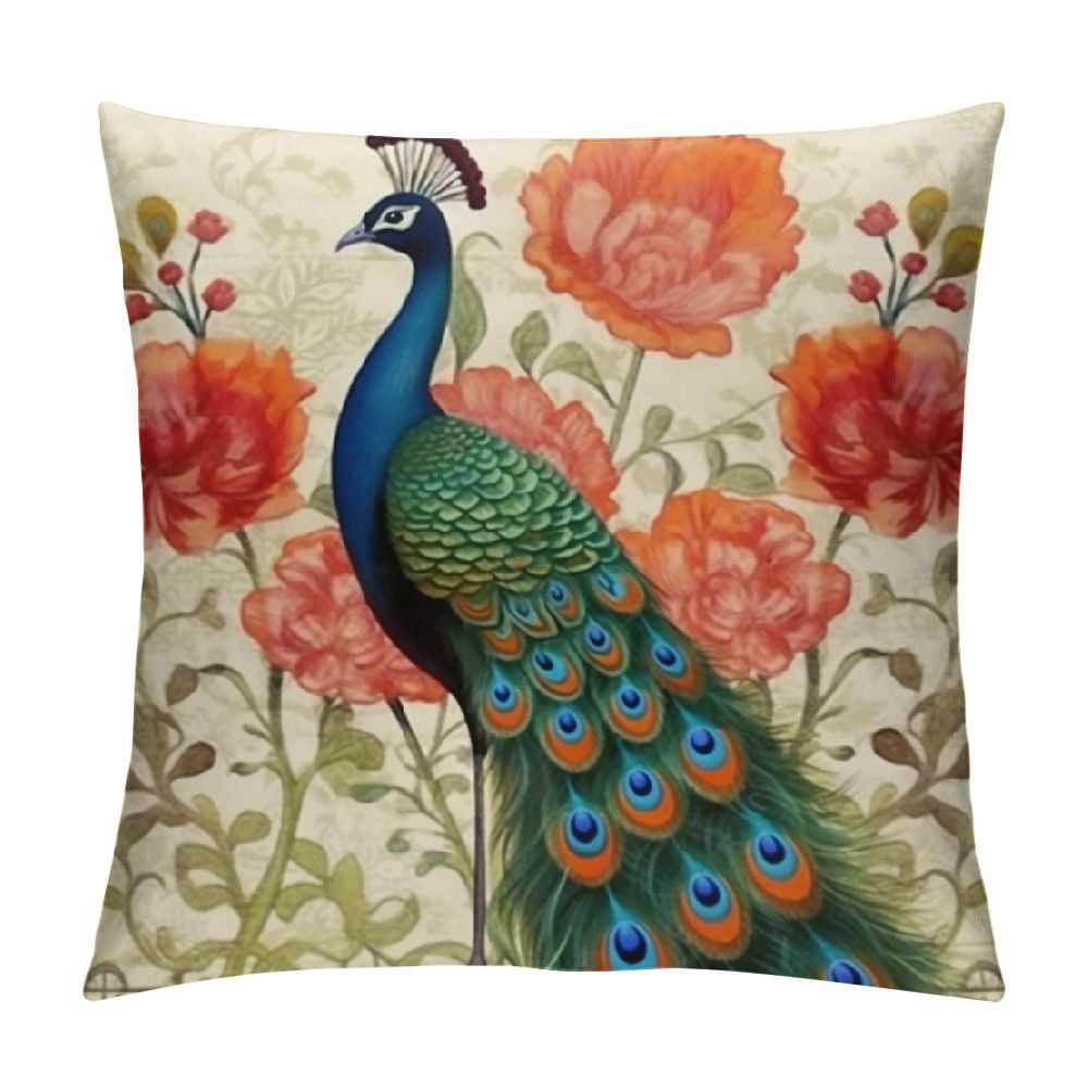 COMIO 4Pack Peacock Throw Pillow Covers Only Decorative Square ...