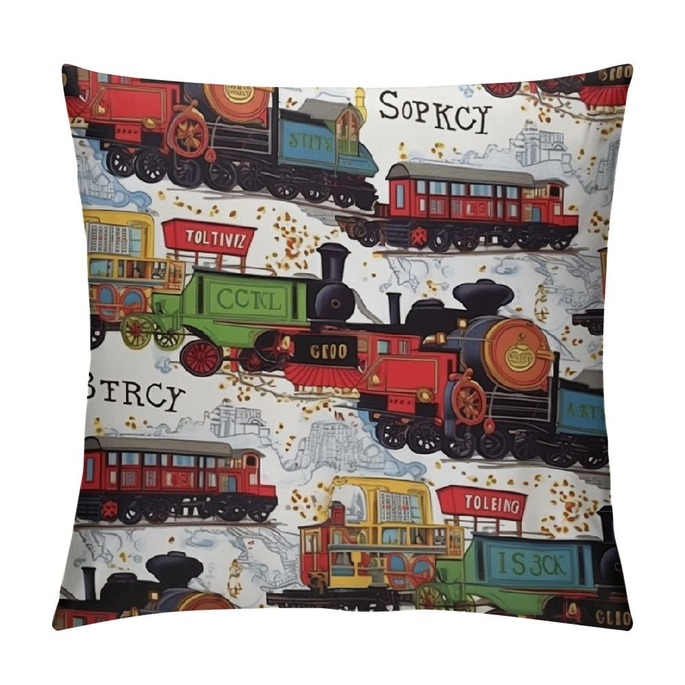 COMIO 70s Retro Train Throw Pillow Covers Colorful Cartoon Vintage ...