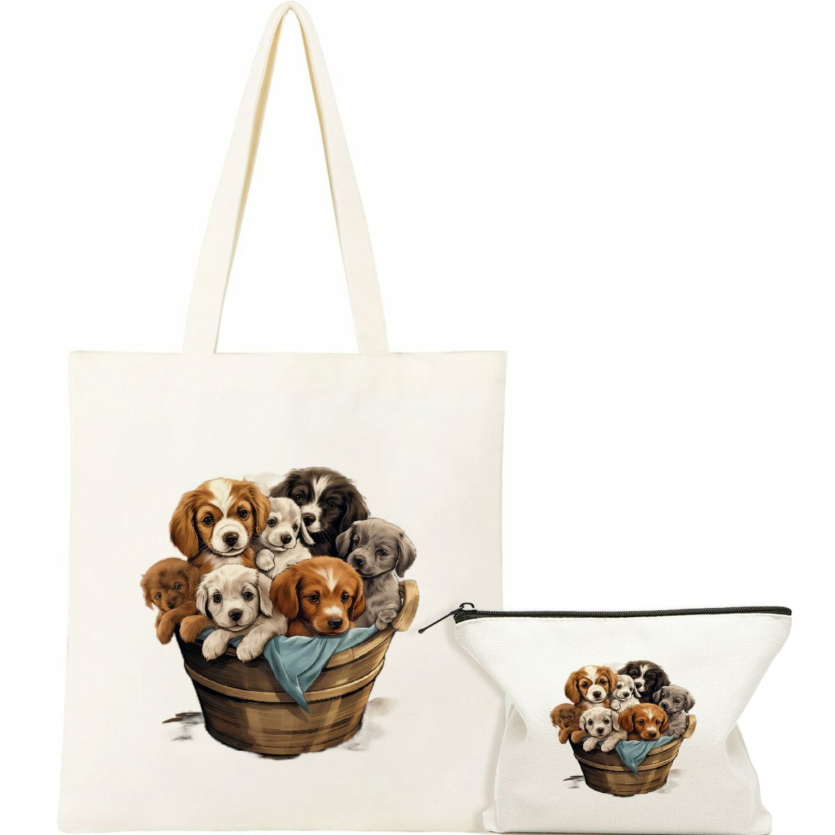 COMIO A Basket of Dogs Tote Bag for Women Canvas 2 Pcs Cute Aesthetic ...