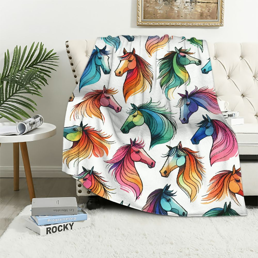 COMIO Abstract Blanket, Pattern with Colorful Cartoon Style Horses Pony ...