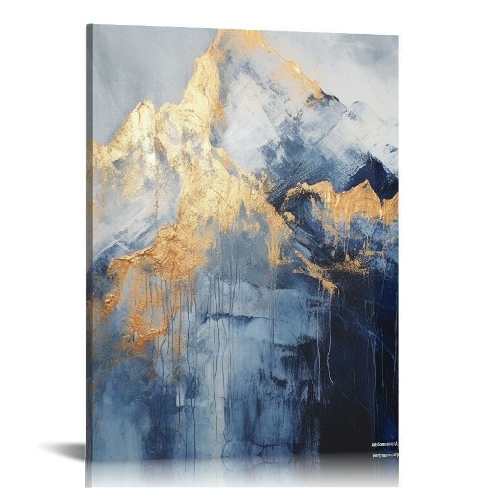 COMIO Abstract Blue and Gold Canvas Wall Art Navy Blue Prints for Wall ...