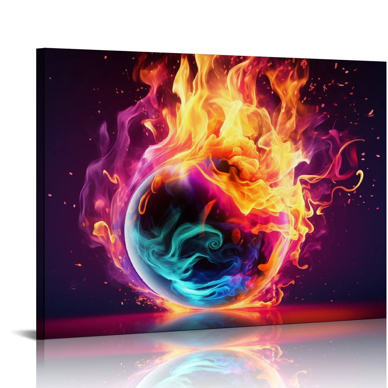 COMIO Abstract Bowling Ball Crashing into The Pins on fire Framed ...