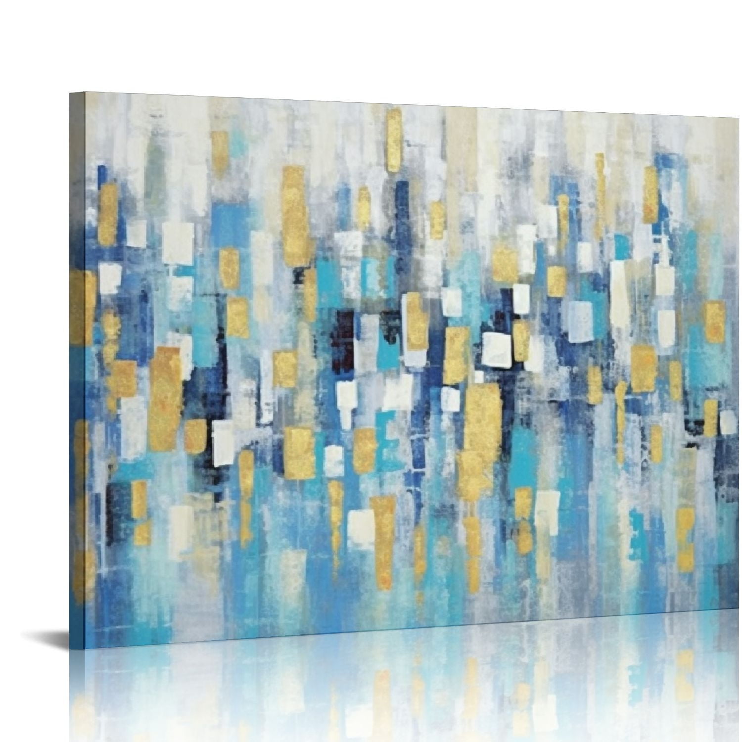 COMIO Abstract Canvas Framed Wall Art: Modern Blue Painting Grey Teal ...