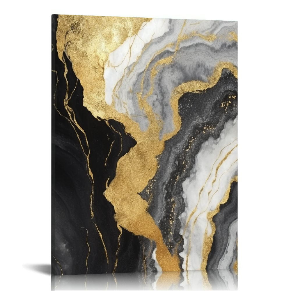 COMIO Abstract Canvas Wall Art, Black Gold Marble Wall Art Paintings ...