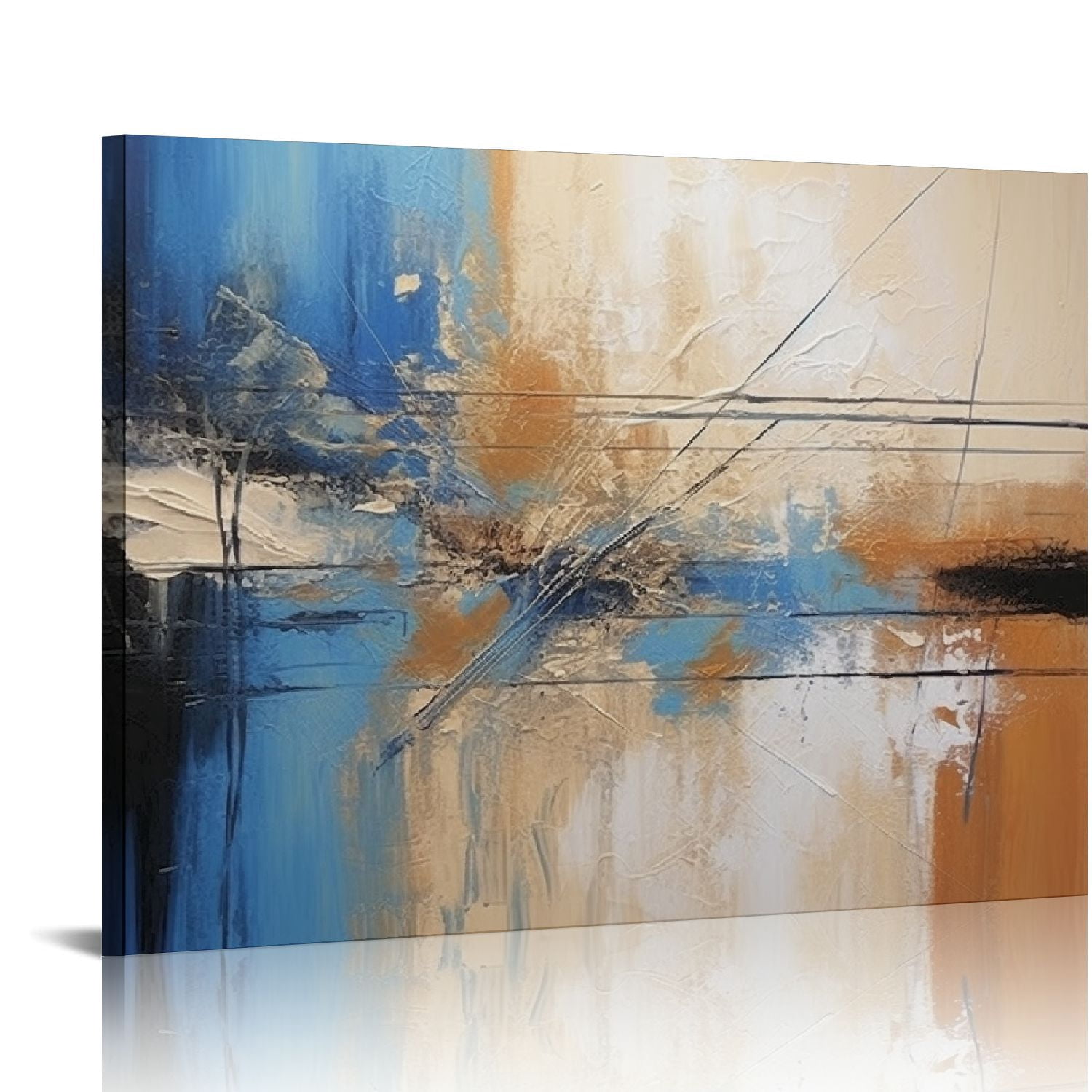COMIO Abstract Canvas Wall Art Decor for Living Room Office Brown Blue ...