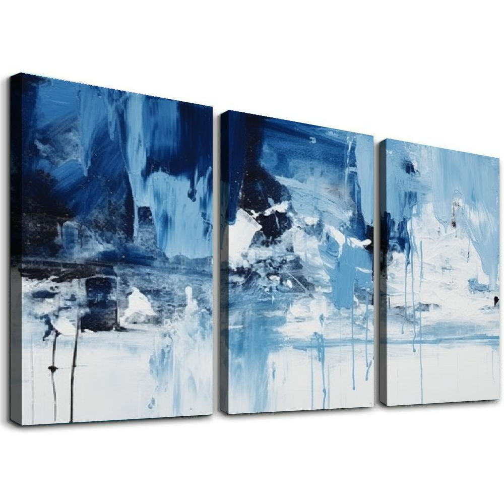 COMIO Abstract Canvas Wall Art Lving Room Wall Decor Blue White Canvas ...