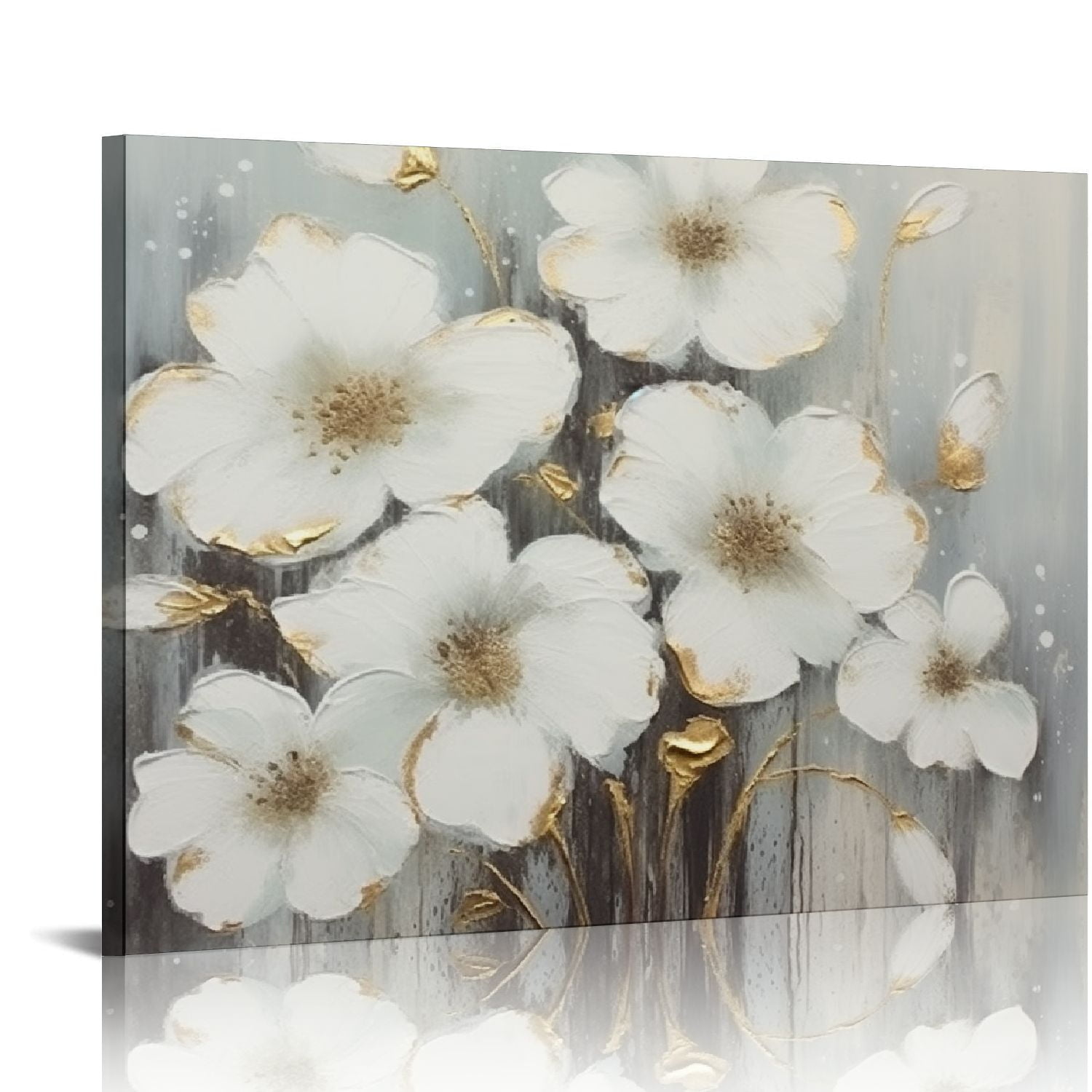 COMIO Abstract Flower Canvas Wall Art: Blossom White Lily Framed ...