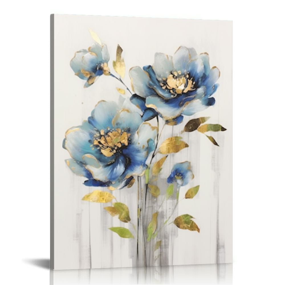 COMIO Abstract Flower Canvas Wall Art: Navy Blue Elegant Floral Artwork ...