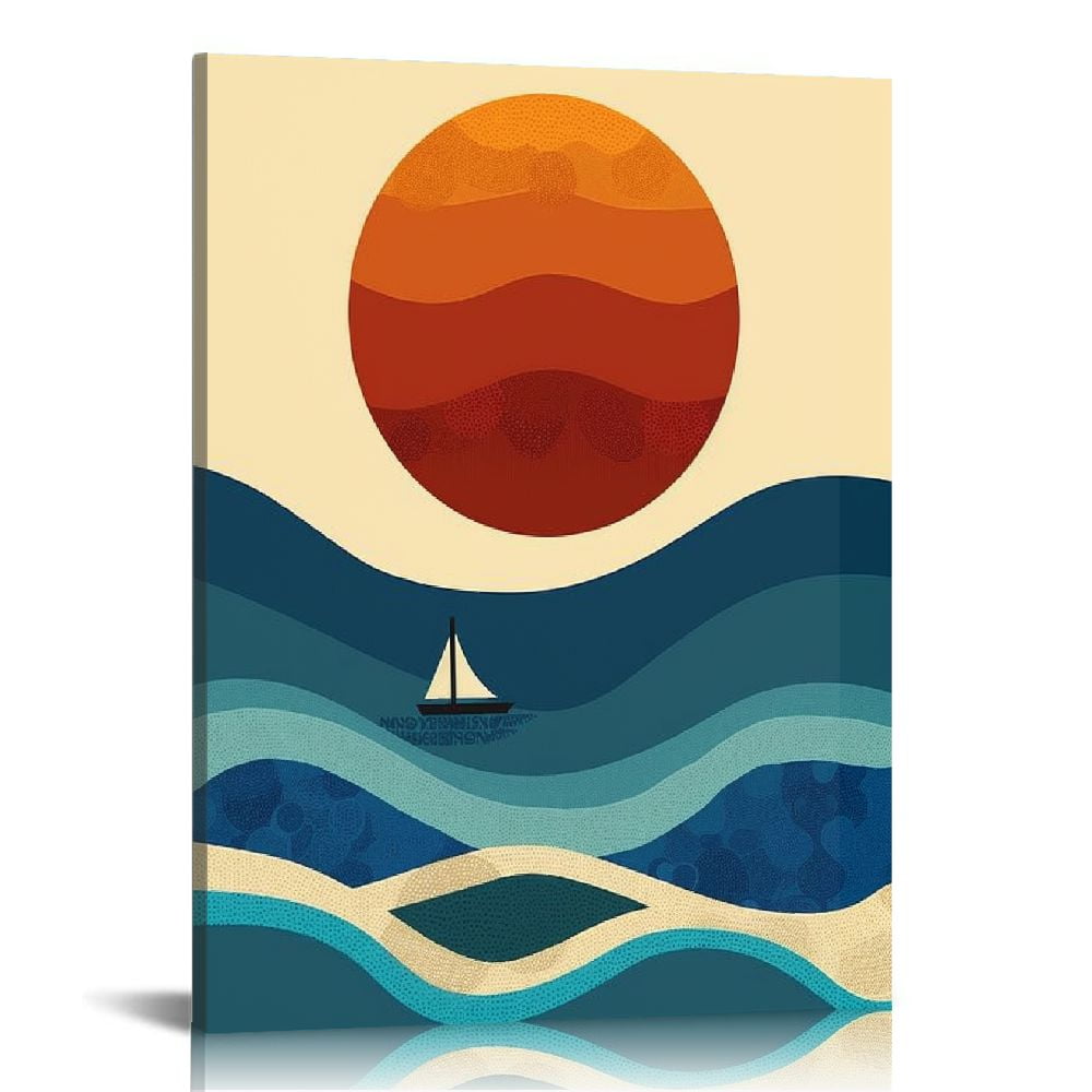 COMIO Abstract Geometric Sunrise And Sunset Sea Ocean Waves Wall Art ...