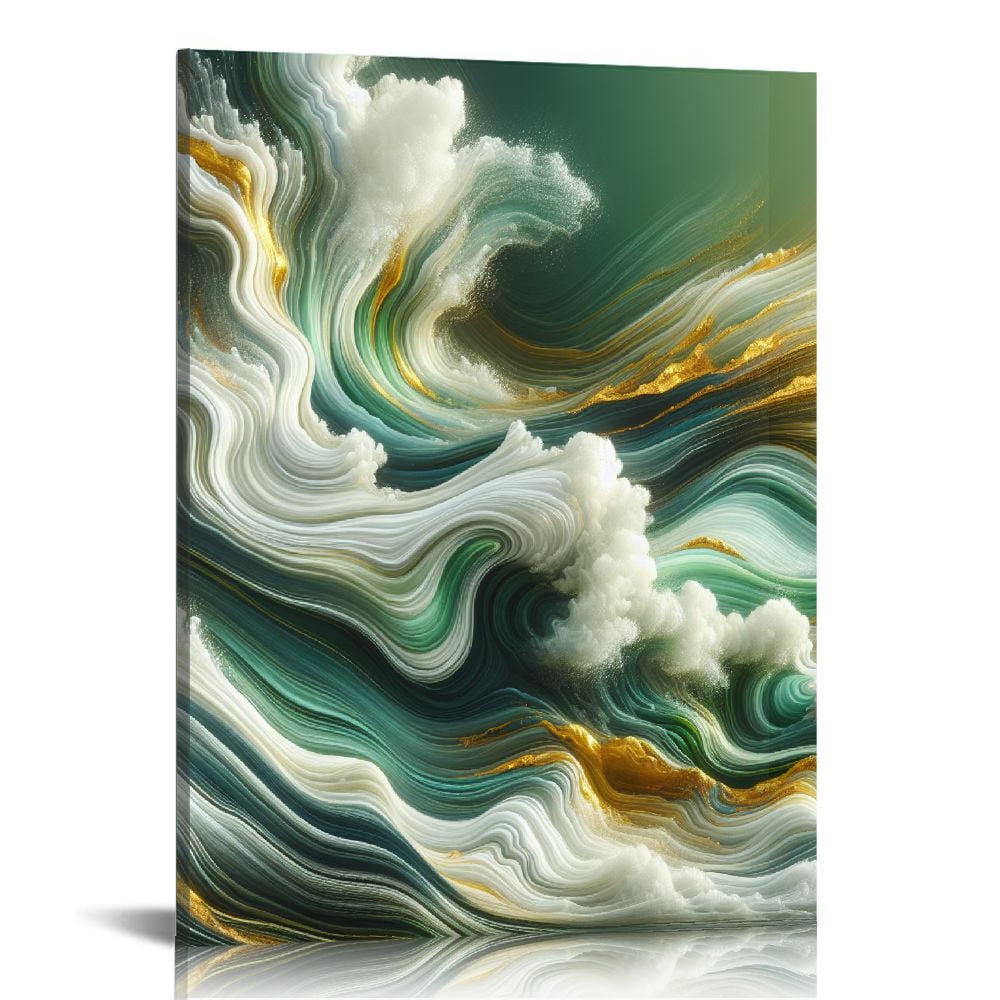 COMIO Abstract Green and Gold Wall Art Modern Mountains Picture Green ...