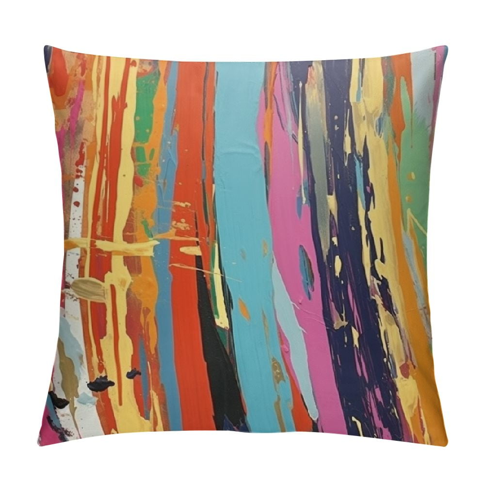 COMIO Abstract Pillow Cushion Cover, Rainbow Colored Expressionist Work ...