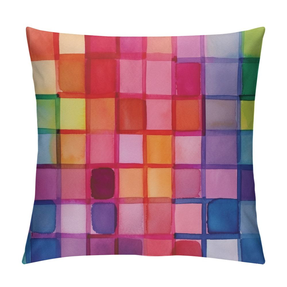 QZHH Abstract Pillow Cushion Cover, Rainbow Colored Geometric Square ...