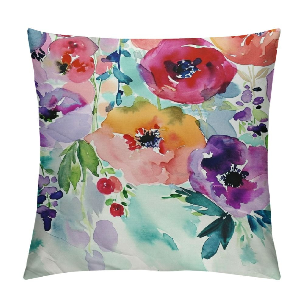 COMIO Abstract Pillow Sham, Modern Design Watercolor Style with Floral ...