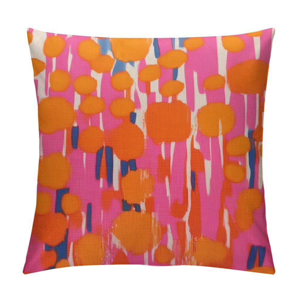 COMIO Abstract Retro 70s Pink Orange Paint Brush Throw Pillow Covers ...
