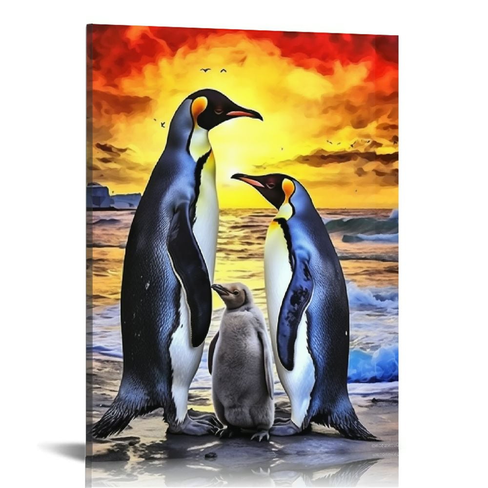 COMIO Abstract Wall Decor Painting on Canvas Watercolor Penguin Family ...