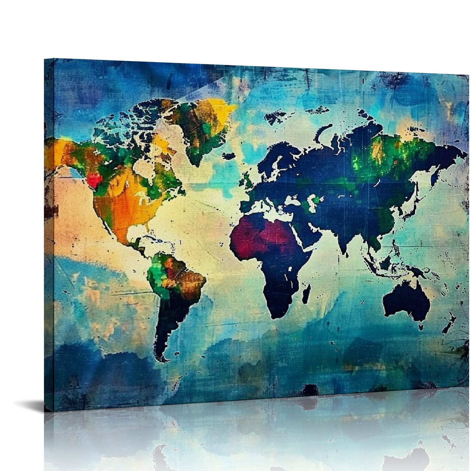 MLJA Abstract World Map Canvas Painting Vintage and Prints Colorful ...