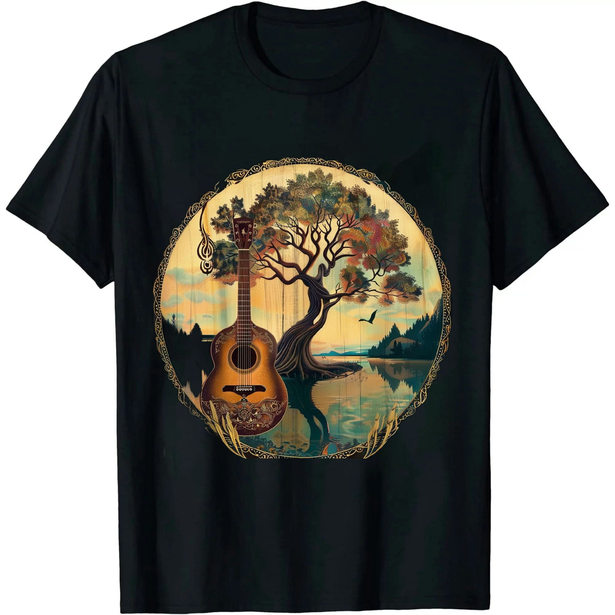 COMIO Acoustic Guitar Tree By The Lake Guitarist T-Shirt - Walmart.com