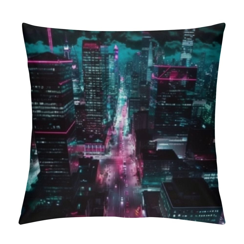 COMIO Aerial Photo of Night City Pillow Covers King, Farmhouse Throw ...