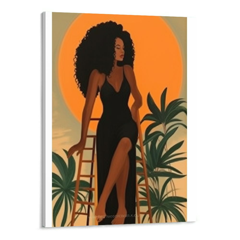 COMIO African American Black Woman Wall Art Abstract Black Girl Wall Decor Modern Minimalist ...