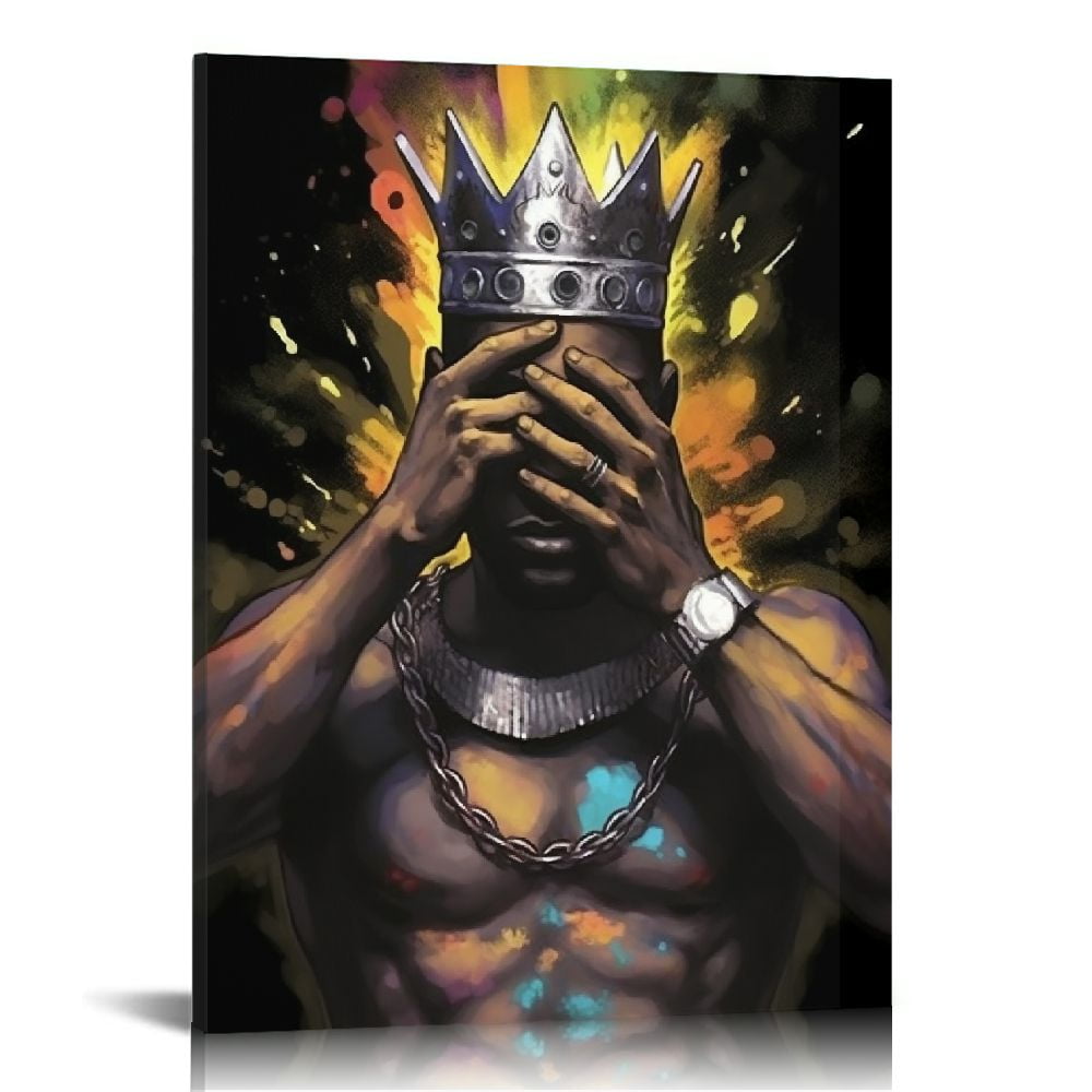 COMIO African American Canvas Wall Art Decoration Inspirational Black Man King Crown Painting ...