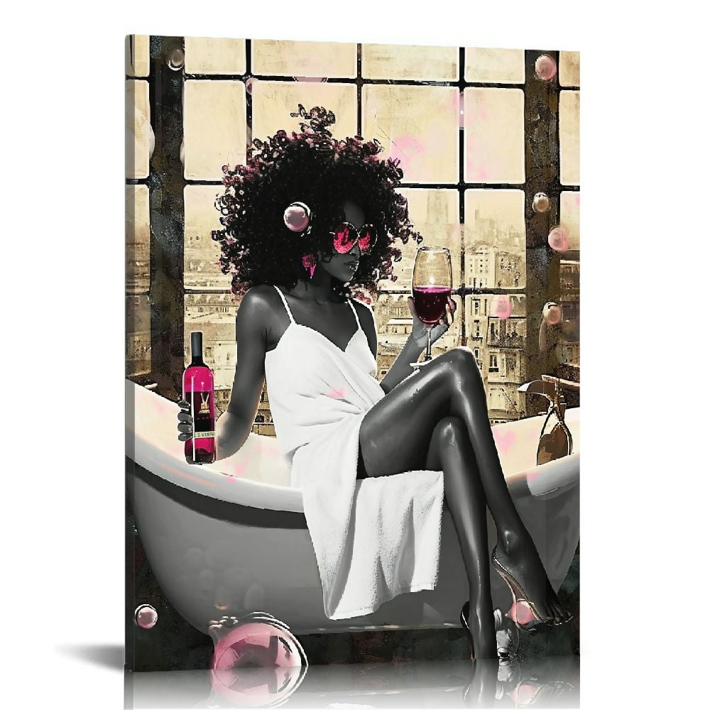 COMIO African American Black Girl In Bathtub 16" x 20" Framed Canvas Art Prints - Walmart.com