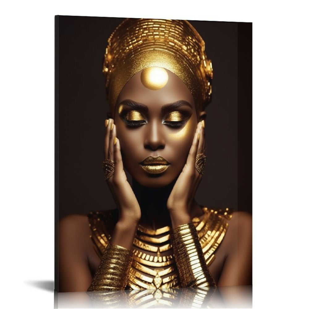 COMIO African American Wall Art, Black Art Wall Decor, Abstract Gold Black Woman Wall Art Decor ...