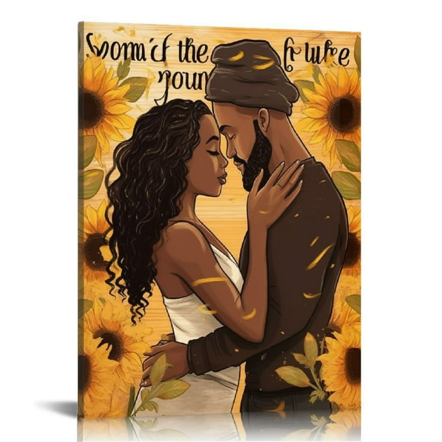 COMIO African American Wall Art-Melanin Loves King and Queen Canvas Wall Art, Sexy Black Couple ...