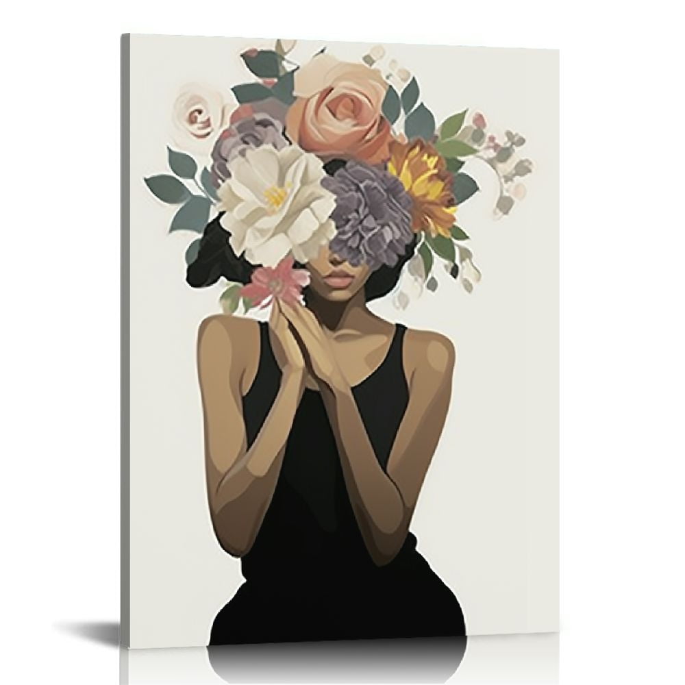 COMIO African American Wall Art Set of Flower Black Women Head Wall ...