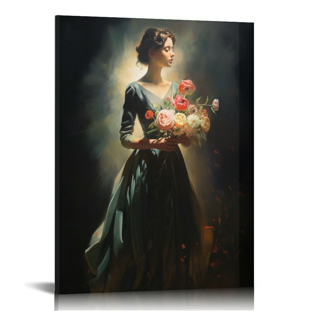 COMIO African American Wall Art White Flower on Black Women Head Vintage Canvas Art Paintings ...