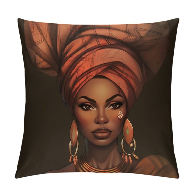 COMIO African American Woman Pretty Girl Throw Pillow Cover Cushion ...