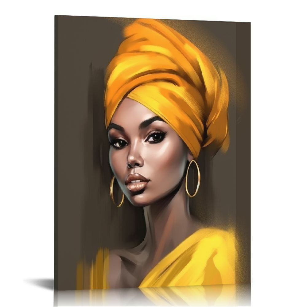 COMIO African American Women Canvas Wall Art Black Woman Yellow Hair Beauty Abstract Painting ...