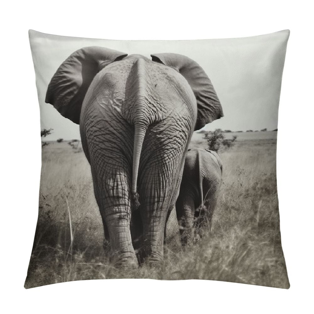 COMIO African Animal Elephants Decorative Pillow Covers, Grey White ...