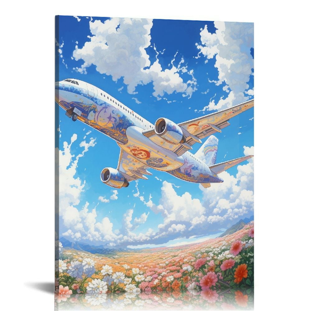COMIO Aircraft Painting Canvas Wall Art Passenger Airplane in Flight ...