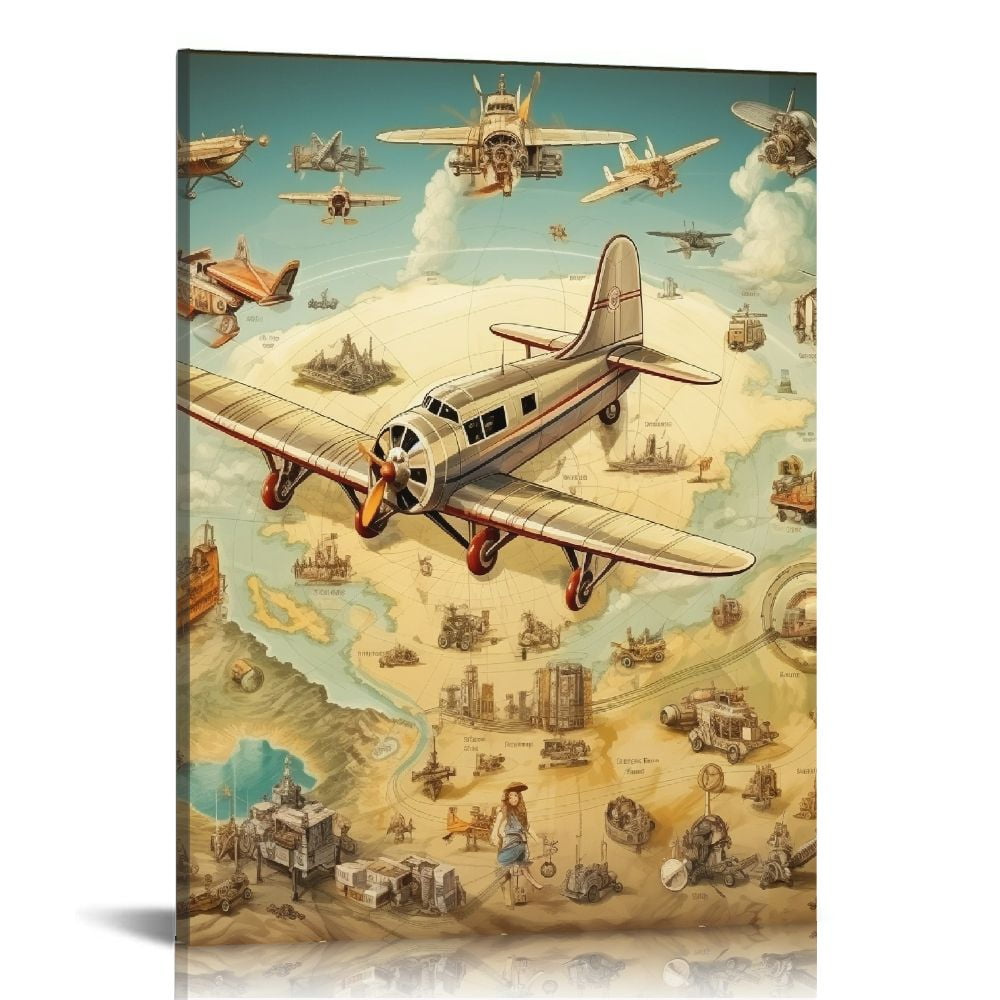 COMIO Airplane Canvas Wall Art Decor Vintage Aircraft Propeller Picture ...
