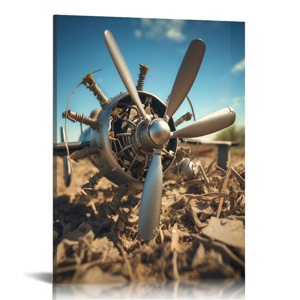 COMIO Airplane Propeller Canvas Wall Art: Plane Engine Artwork Vintage ...