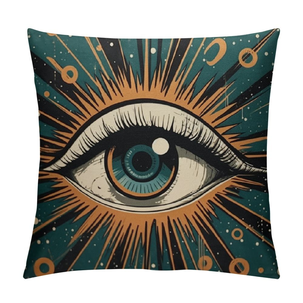 COMIO All-Seeing Eye Cosy Throw Cushion Cover Retro and Boho Big Yellow ...