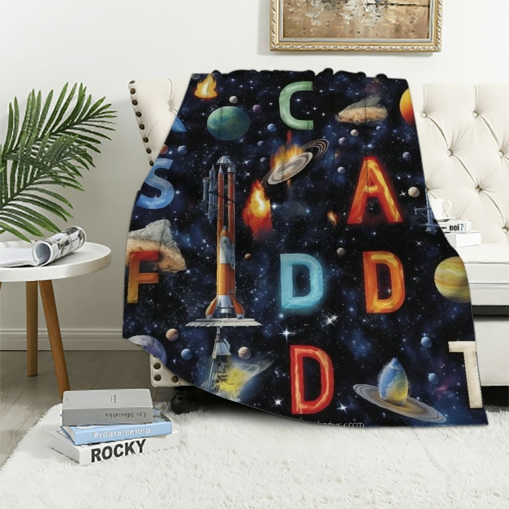 COMIO Alphabet Outer Space Astronaut Blanket for Kids Toddler ABC ...