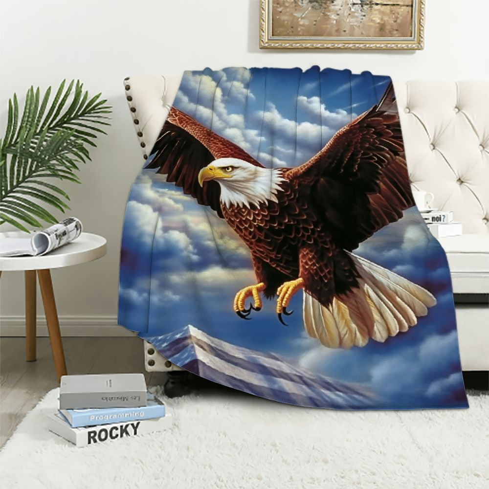 COMIO American Flag Eagle Throw Blanket Plush Blankets for Couch Sofa ...