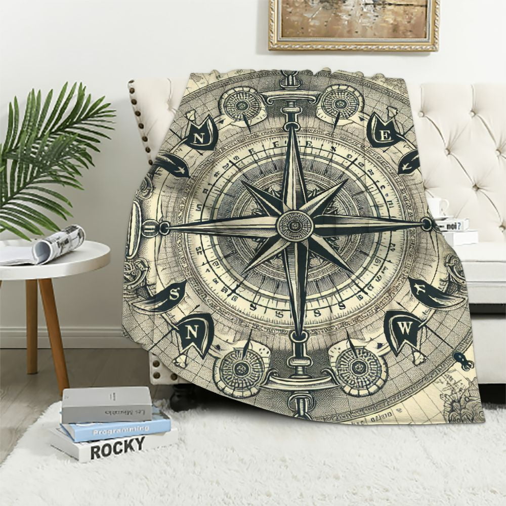COMIO Anchor Decor Sherpa Blanket Nautical Compass Blanket for Bed ...