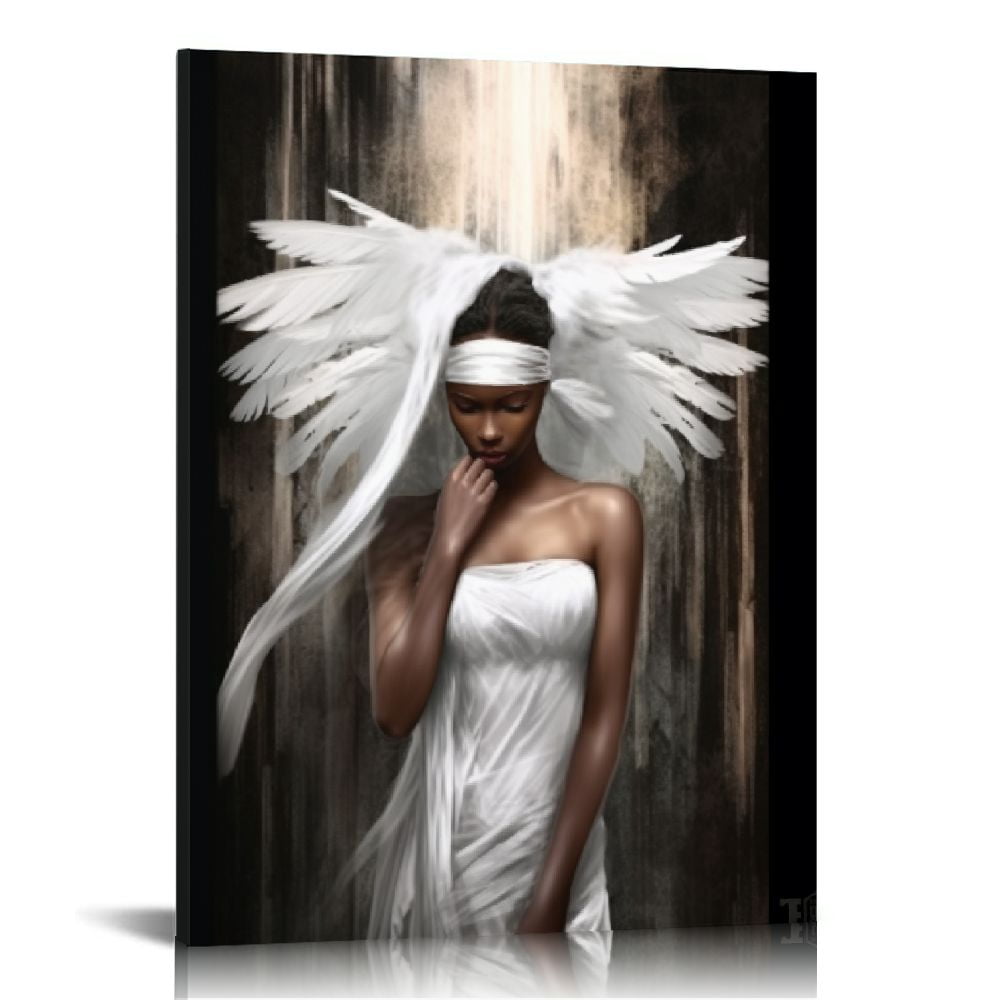 COMIO Angel Wall Art Canvas Black Woman with Angel Wings Painting ...