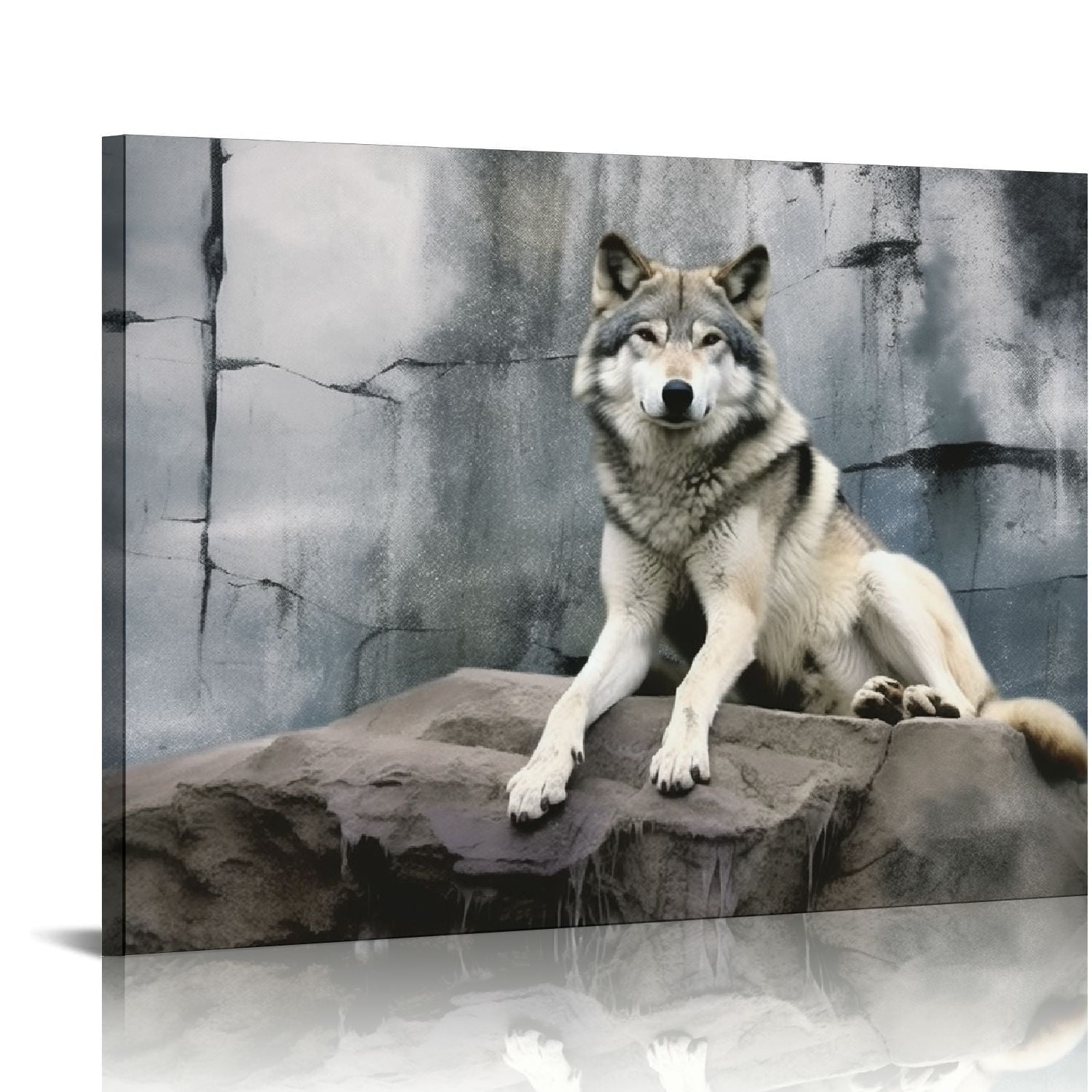COMIO - Animal Theme Canvas Wall Art - A Wolf Laying on a Boulder ...