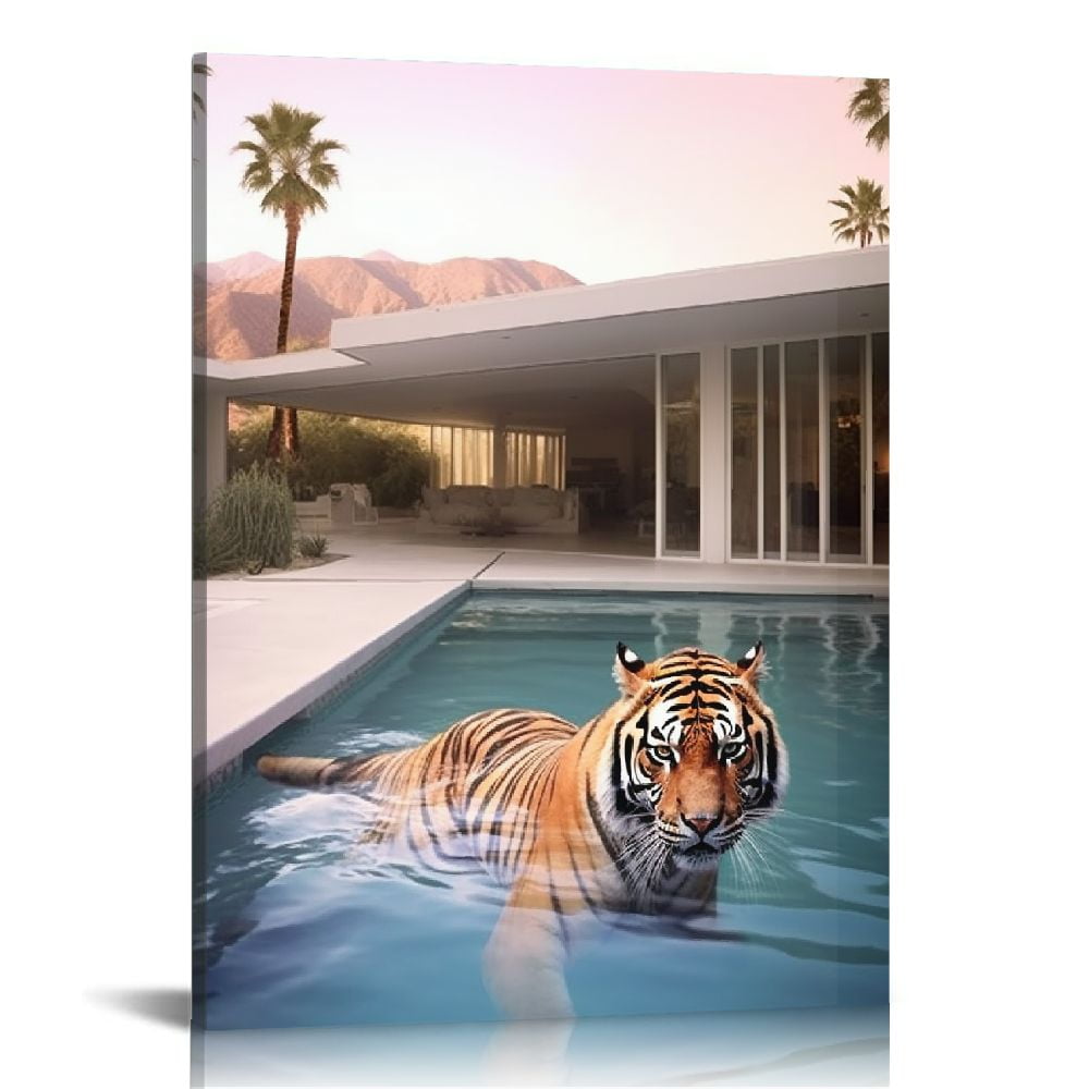 COMIO Animal Tigers and Swimming Pool Poster Wall Art Canvas Painting ...