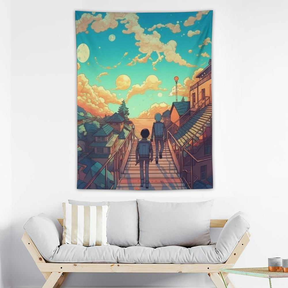 COMIO Anime Tapestry Wall Hanging Tapestries Anime Poster Night Scene ...